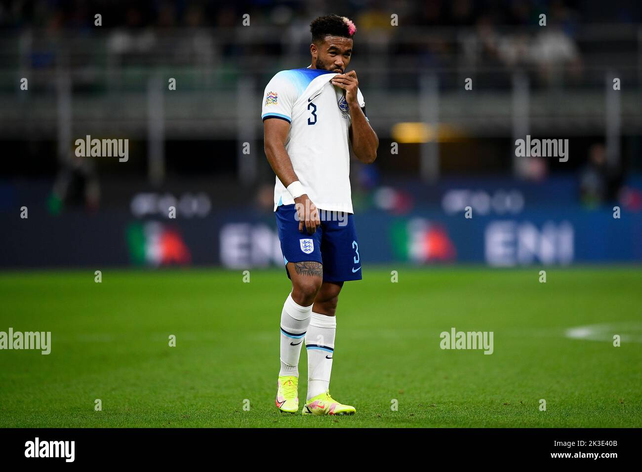 Milan, Italy. 23 September 2022. Reece James of England looks dejected ...
