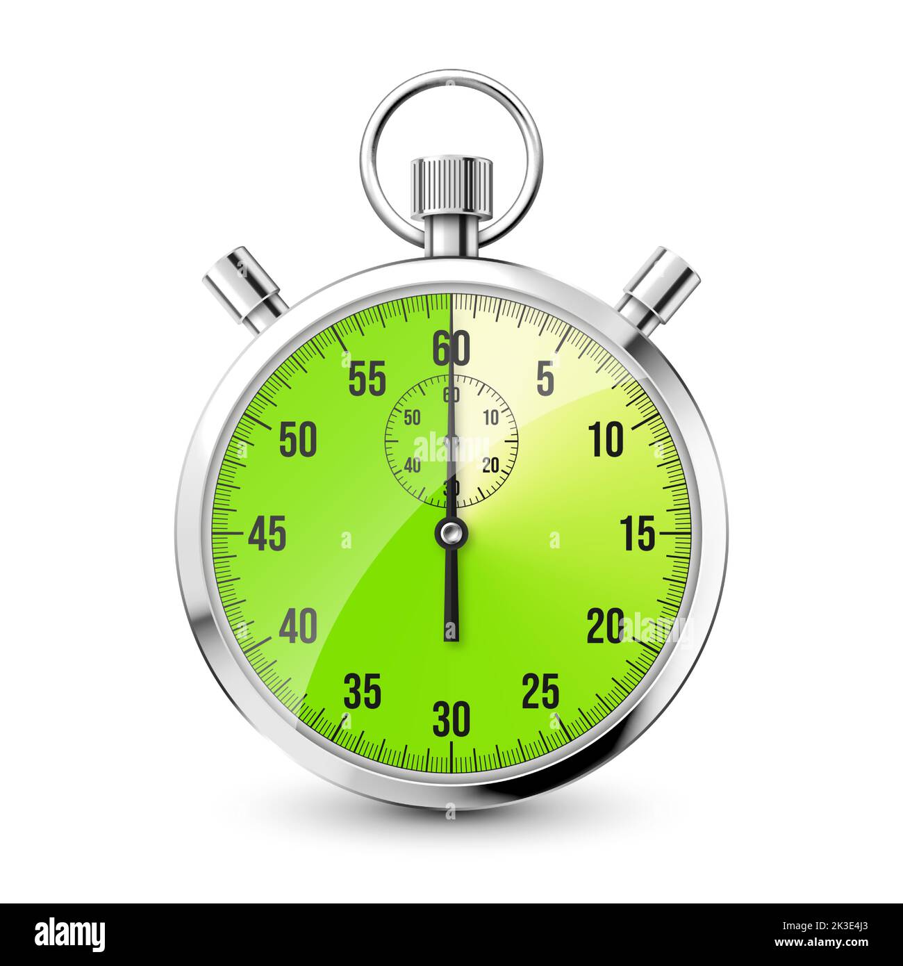 Realistic classic stopwatch icon. Shiny metal chronometer, time counter ...