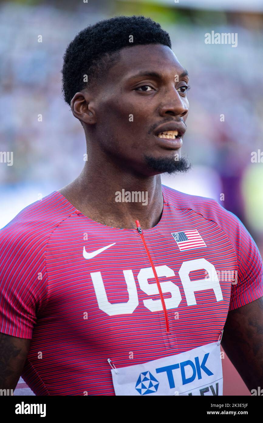 Fred Kerley of the USA competing in the men’s 200m semi final at the ...