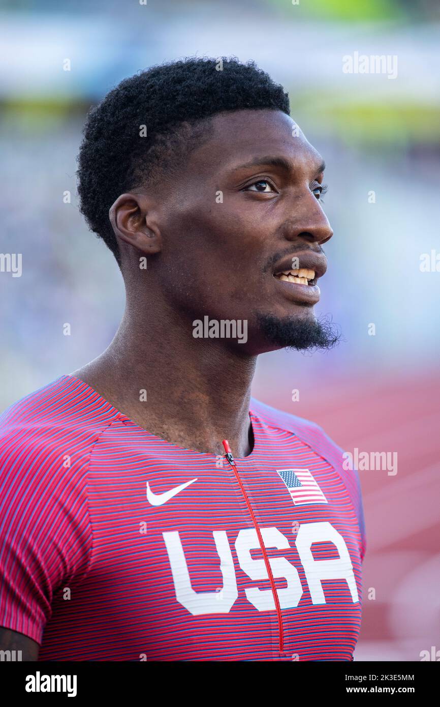 Fred Kerley of the USA competing in the men’s 200m semi final at the ...