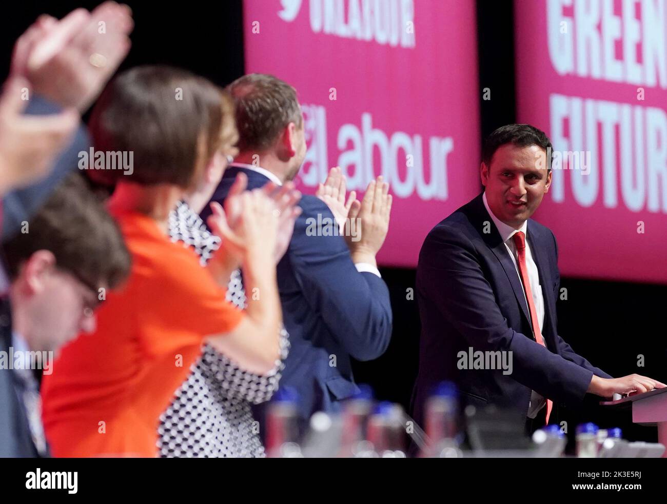Scottish Labour leader Anas Sarwar is applauded following his speech ...