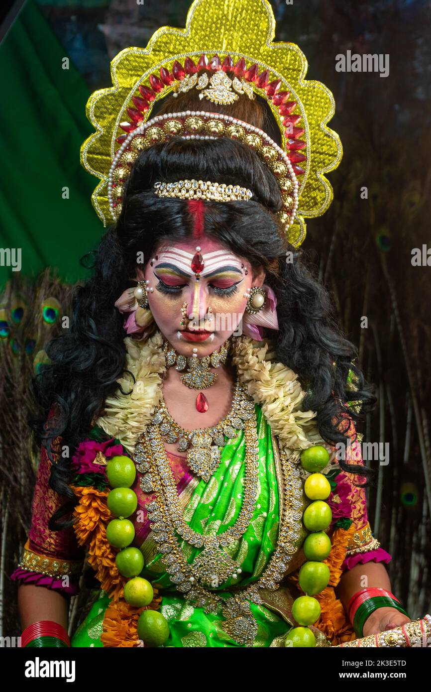 Agomoni concept photo shoot,Woman face with perfect makeup like goddess ...