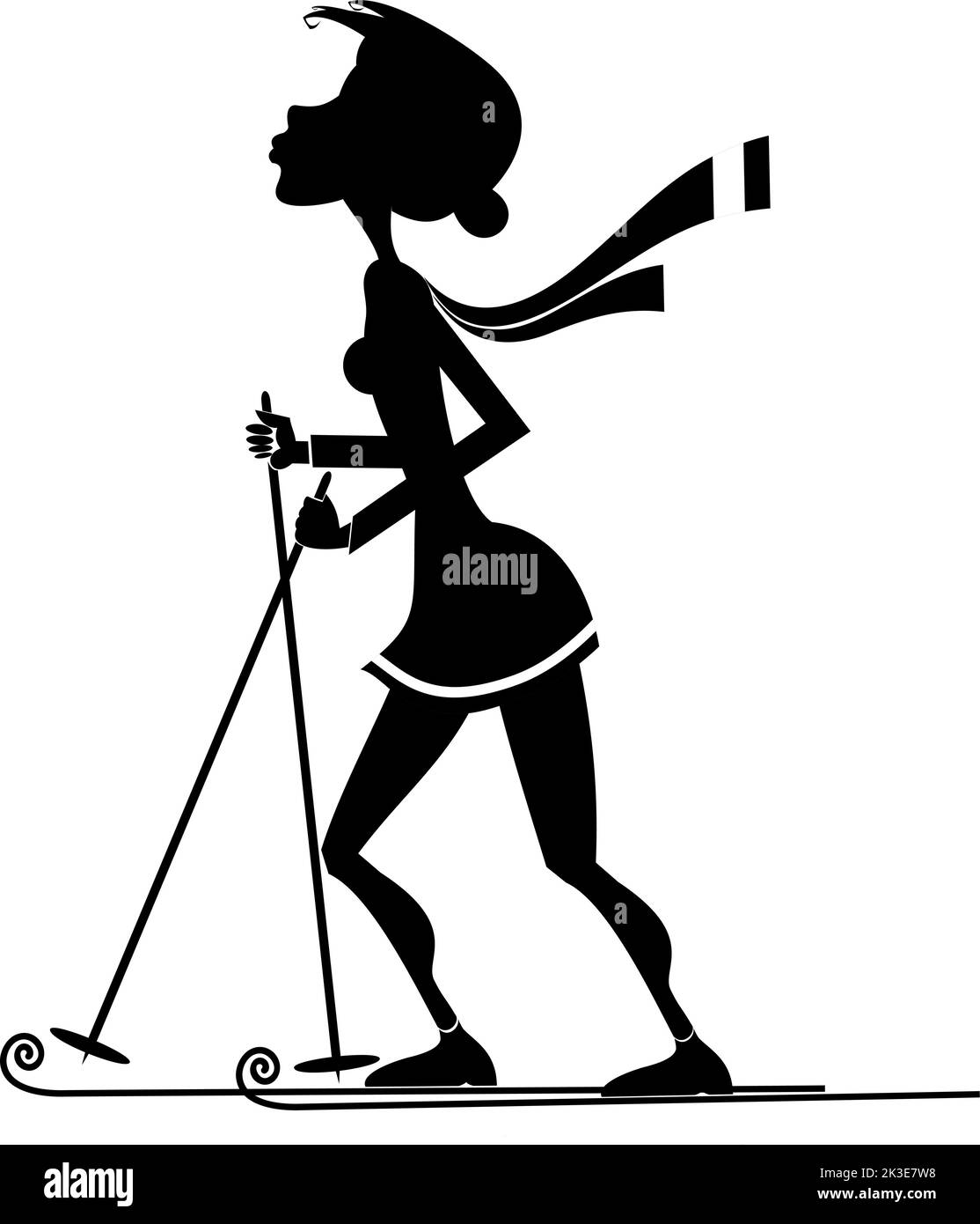 Illustration of young skier woman. Winter sport. Young woman skiing ...