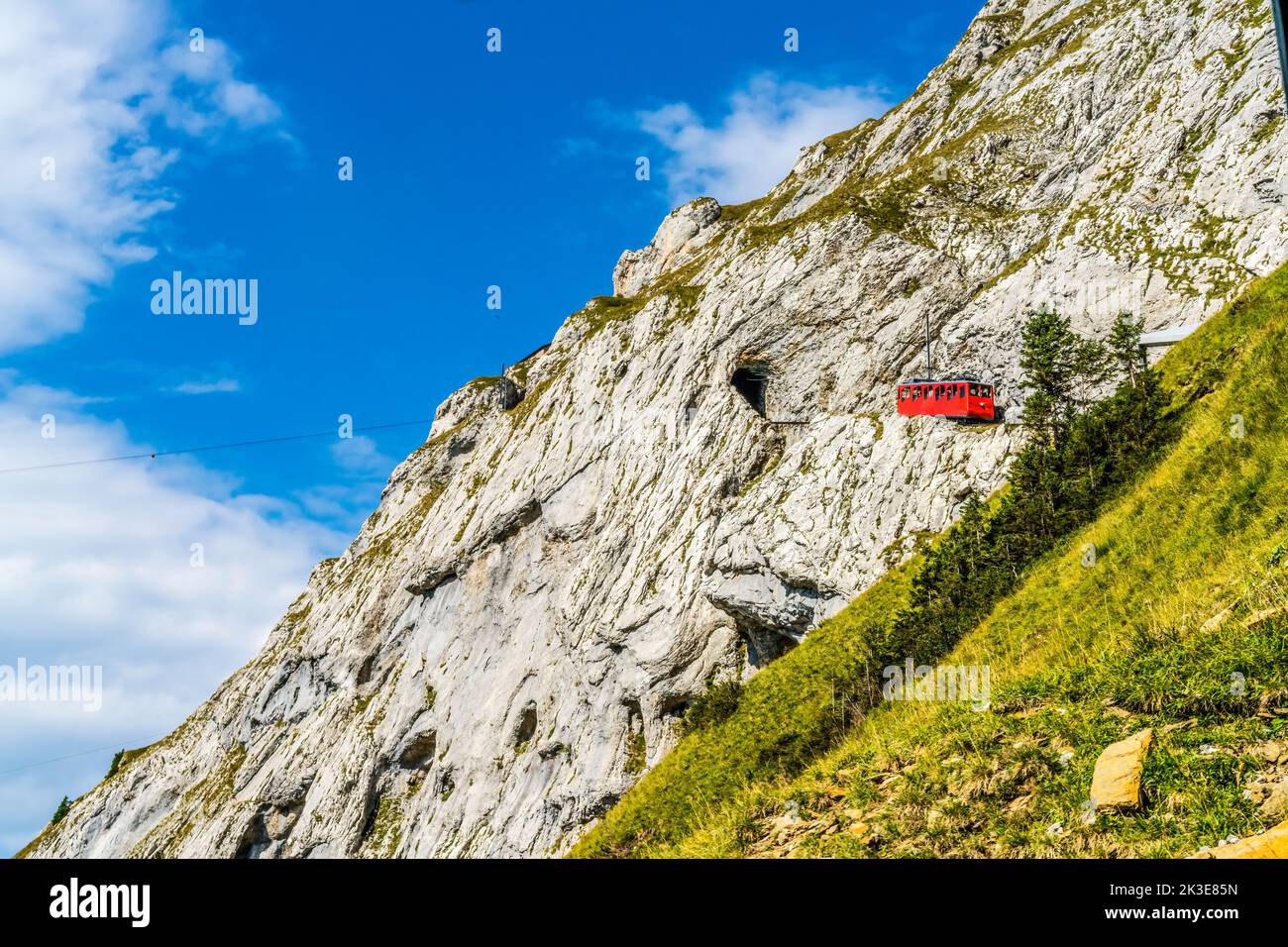 Colorful Cogwheel Rail Car Climbing Mount Pilatus Lucerne Switzerland ...