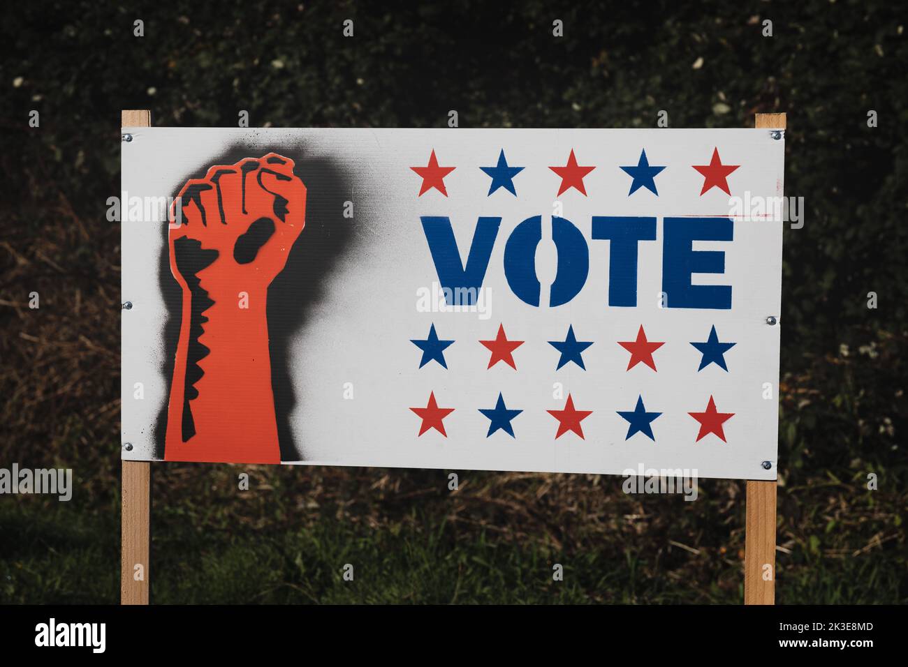 Homemade Voting Sign with Red and Blue Stars and Raised Fist Stock ...