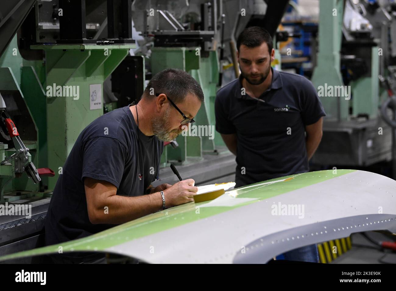 Illustration picture shows the production hall of aerospace company ...