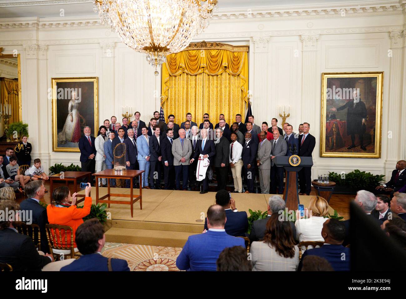 U.S. President Joe Biden welcomes the Atlanta Braves, winners of the ...