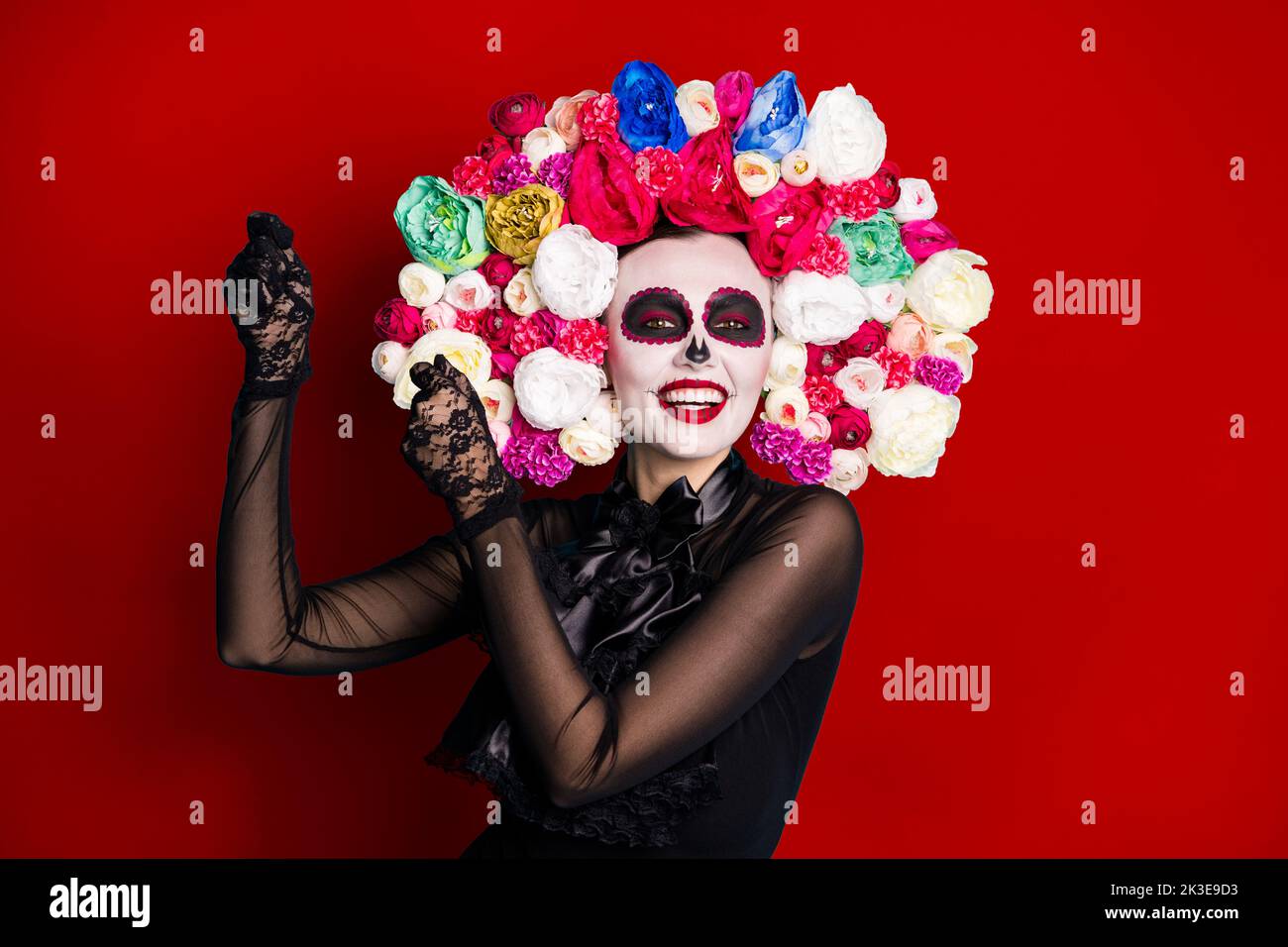 Photo of spooky monster undead creature lady funny latin dance pretend ...