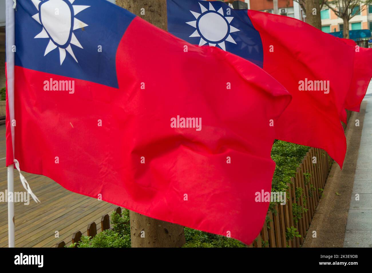 Taiwan Republic of China flags blowing in wind Stock Photo - Alamy