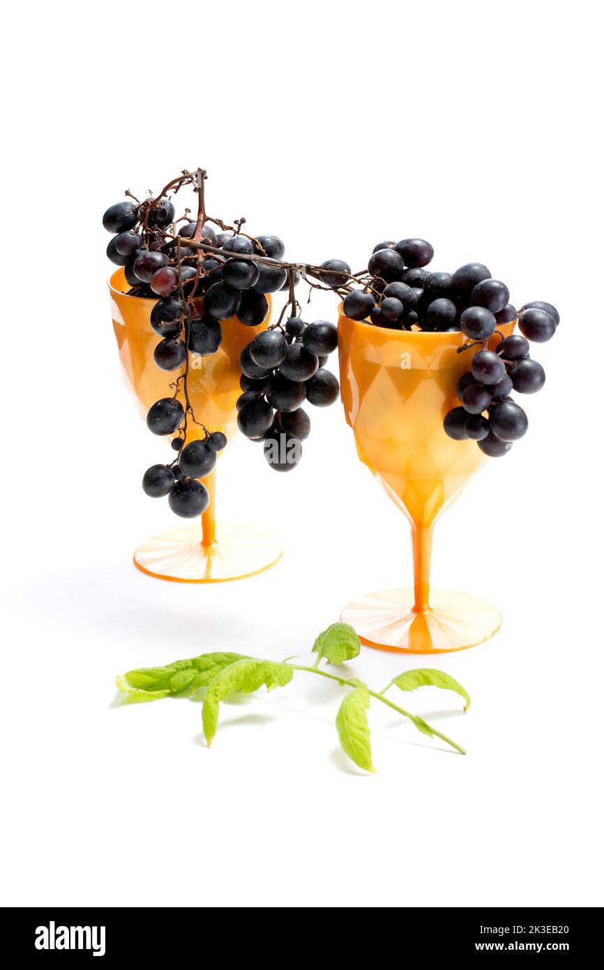 Bunches of ripe grapes in cups on a white background Stock Photo - Alamy