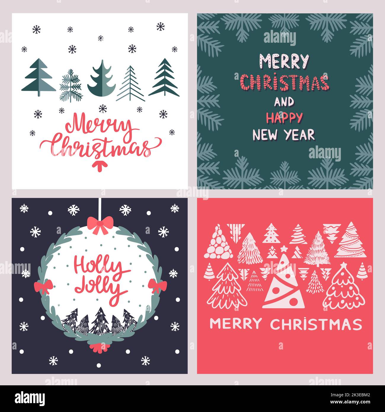 Doodle tree christmas cards and invitations. Hand drawn xmas trees logo ...