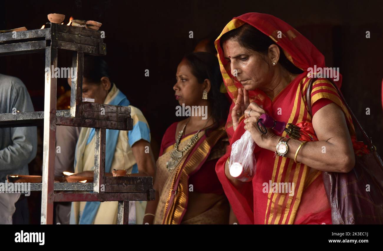 Guwahati, Guwahati, India. 26th Sep, 2022. Devotees offer prayer on the 1st day of Navaratri ...
