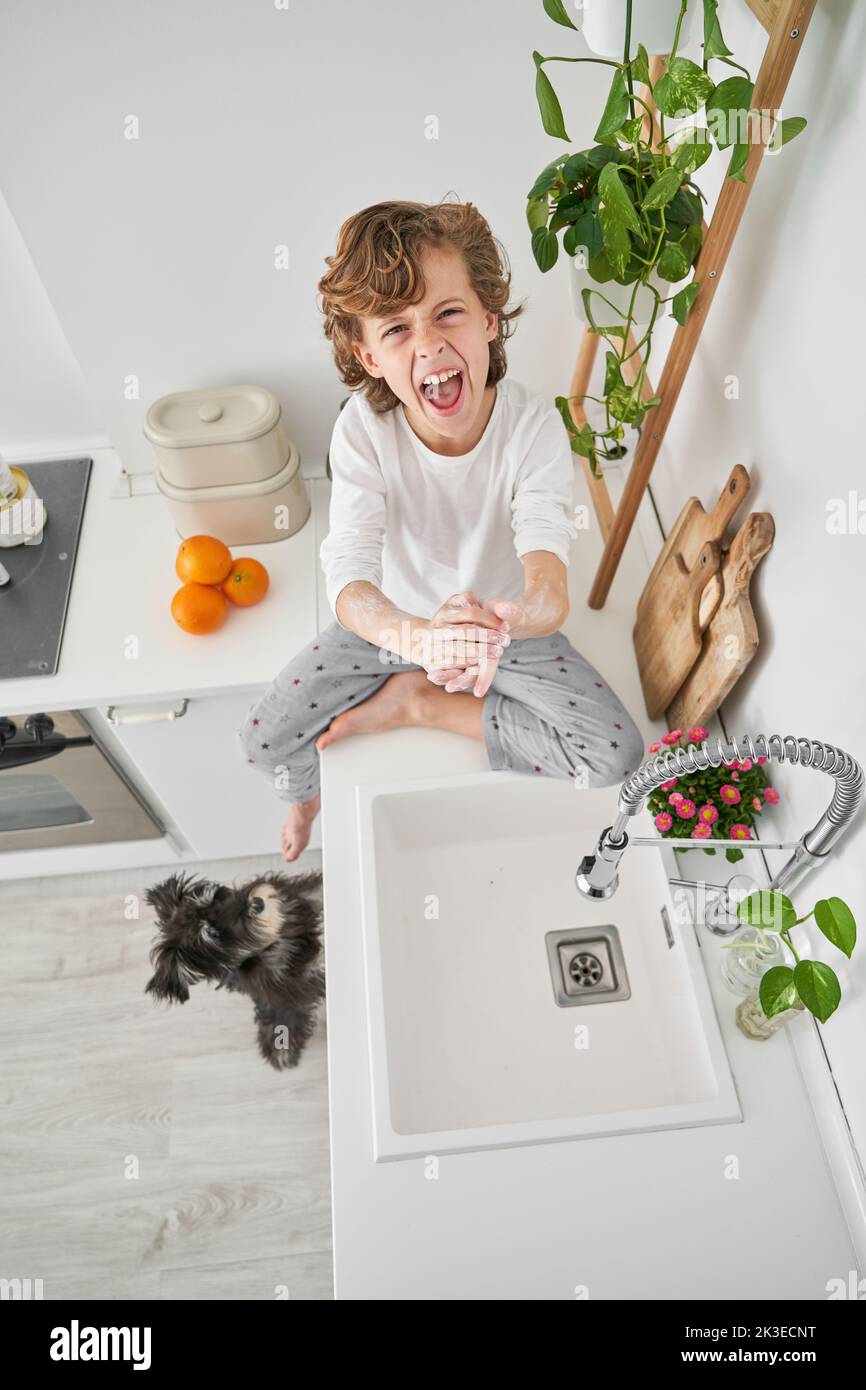 Boy washing dog hi-res stock photography and images - Alamy