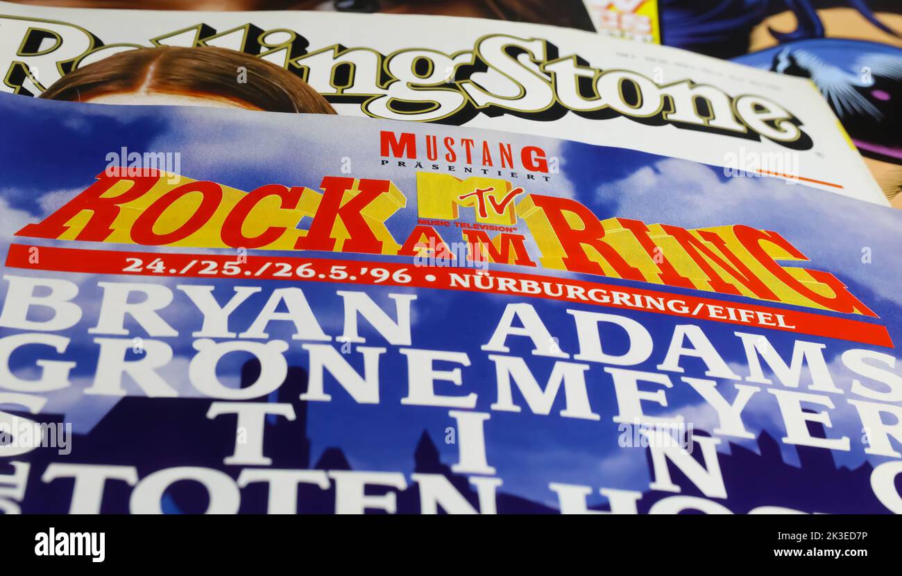 Viersen, Germany - June 9. 2022: Closeup of advertising of german Rock ...