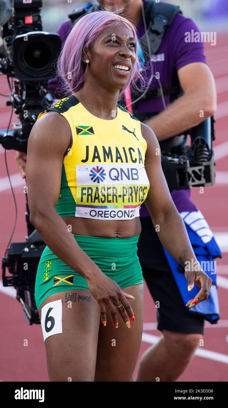 Shelly-Ann Fraser-Pryce of Jamaica competing in the women’s 200m semi final at the World ...