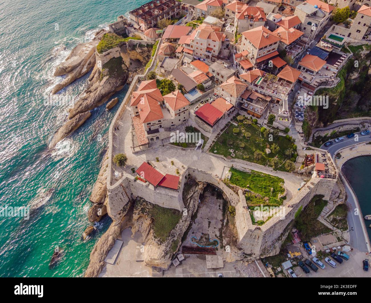 Amazing view on Ulcinj town in Montenegro. Clock Tower of Ulcinj Sahat ...
