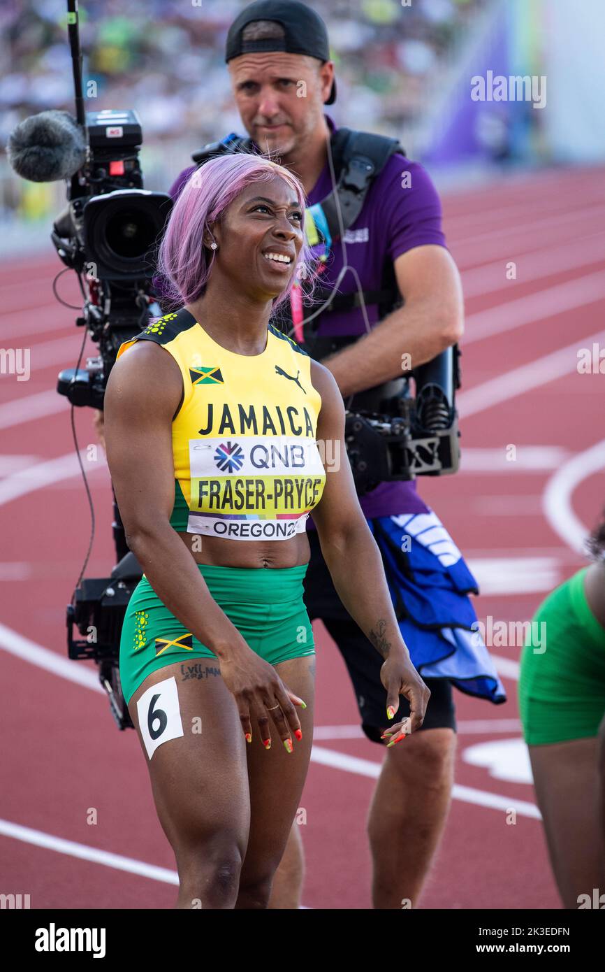 Shelly-Ann Fraser-Pryce of Jamaica competing in the women’s 200m semi final at the World ...