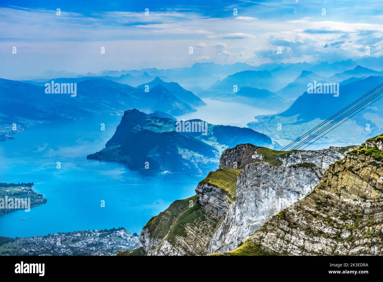 Cliff Cable Car Lines Lake Lucerne Pastures Trees Mount Pilatus Lucerne ...
