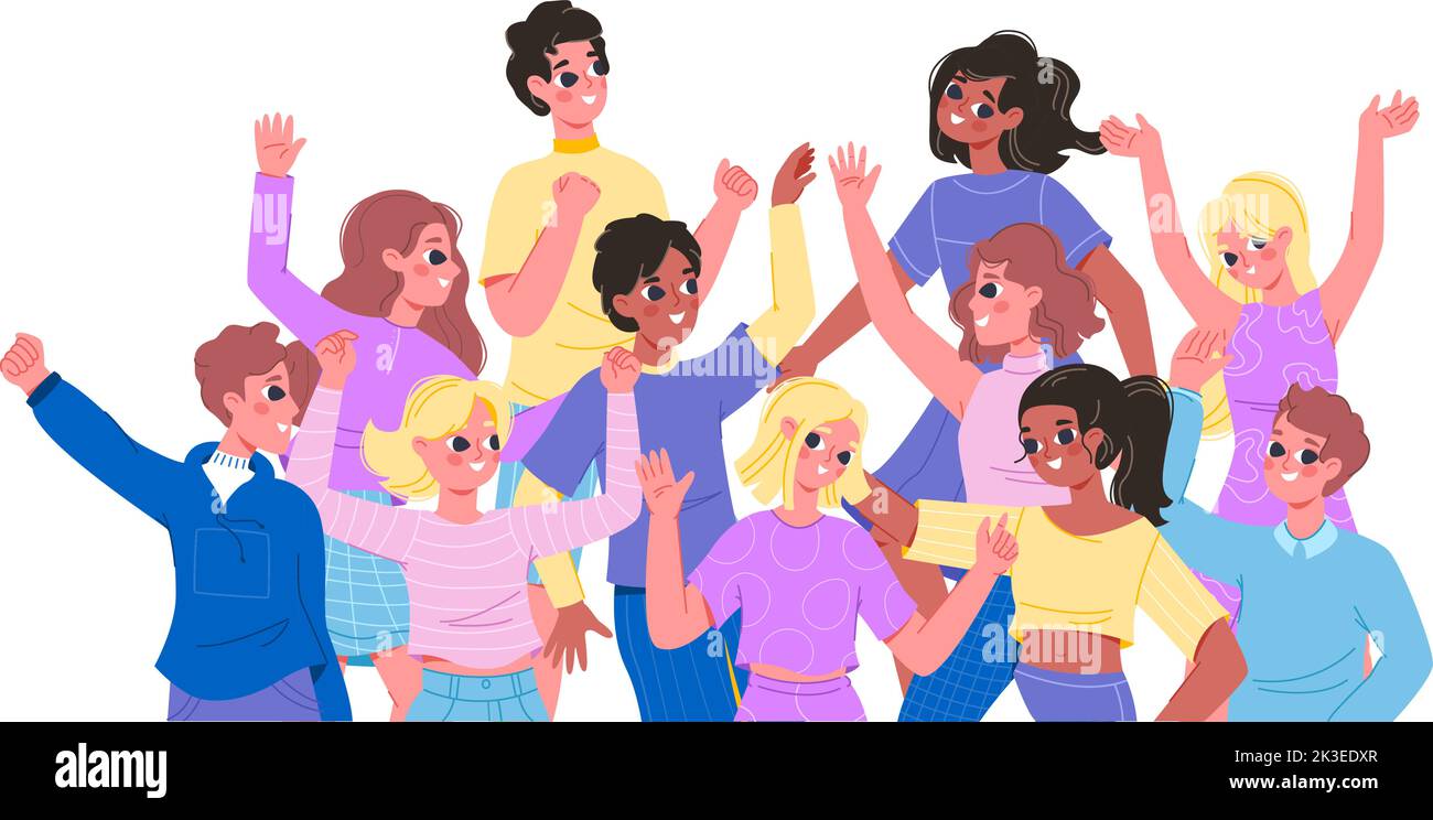 Young friends group portrait. Laughing happy teenagers team, youthful ...