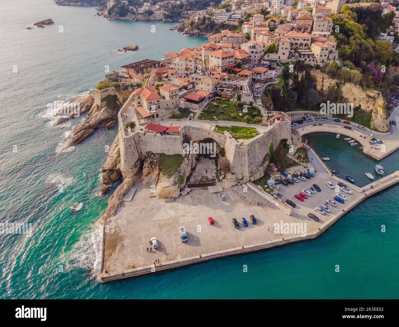 Amazing view on Ulcinj town in Montenegro. Clock Tower of Ulcinj Sahat ...