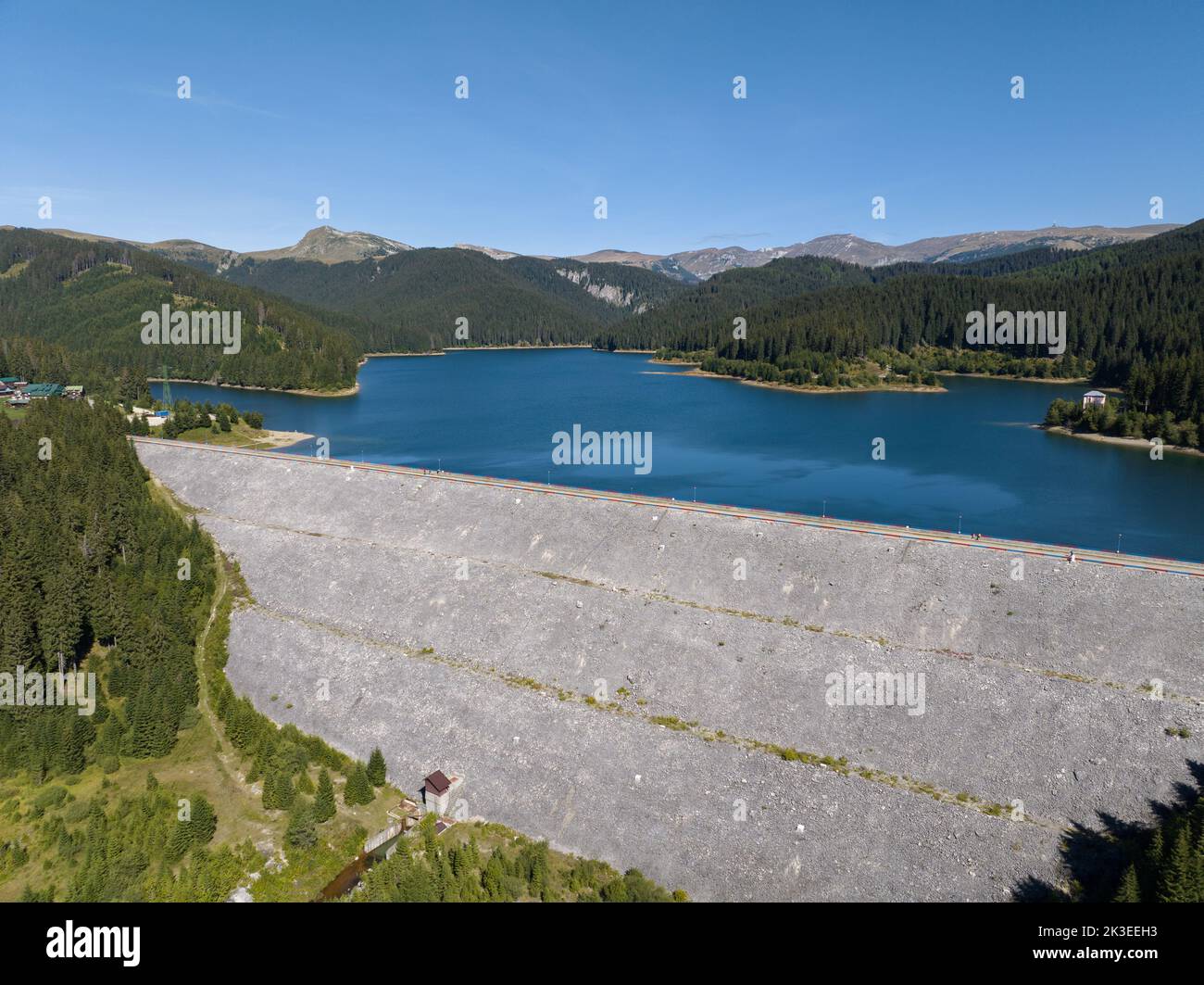 Aerial view of Lake Bolboci in the Bucegi Mountains, Romania Stock ...