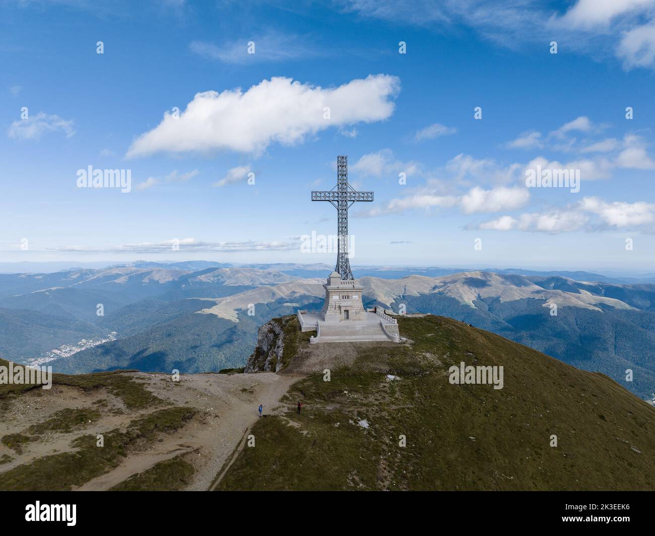 View of the Cross of Heroes on Mount Caraiman in the Bucegi Mountains ...