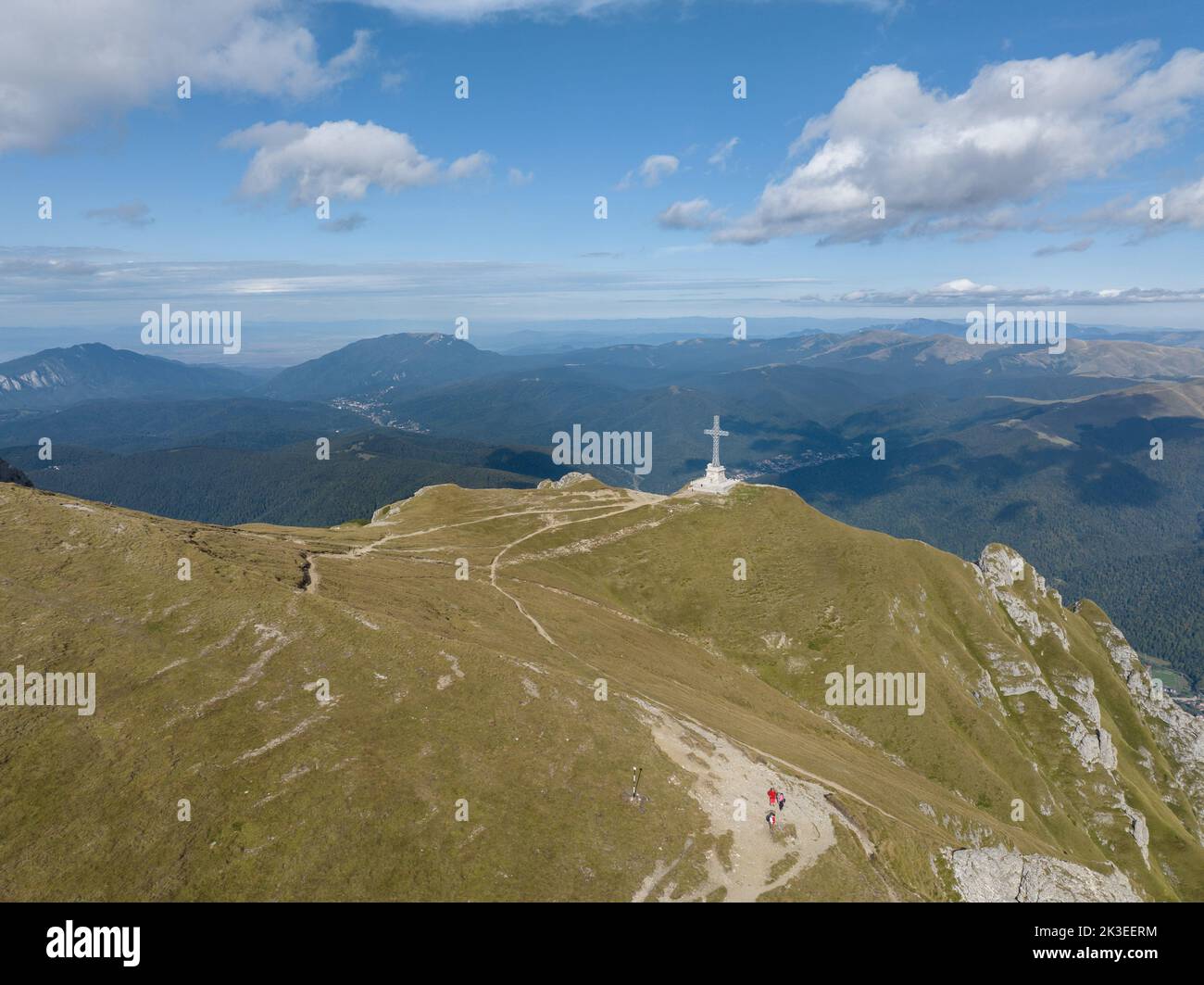 View of the Cross of Heroes on Mount Caraiman in the Bucegi Mountains ...