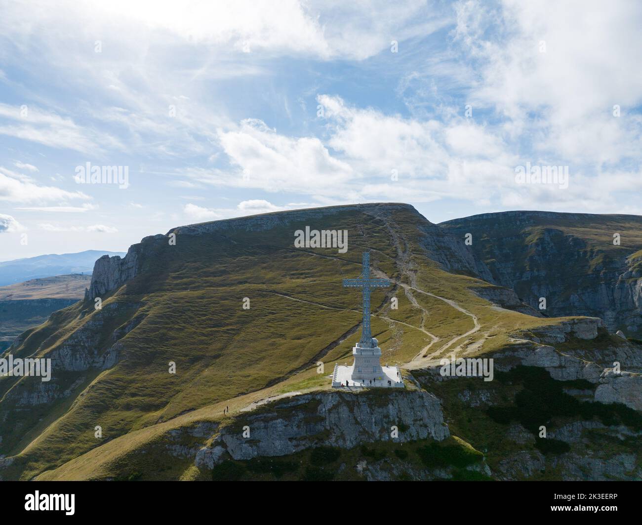 View of the Cross of Heroes on Mount Caraiman in the Bucegi Mountains ...