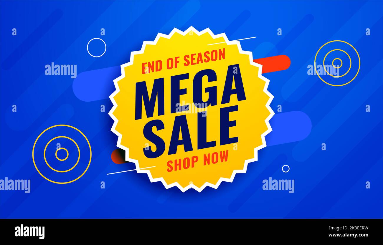 mega sale banner in blue and yellow colors Stock Photo - Alamy