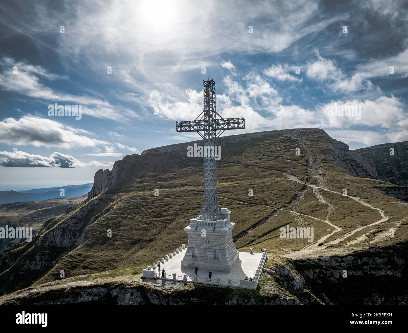 View of the Cross of Heroes on Mount Caraiman in the Bucegi Mountains ...