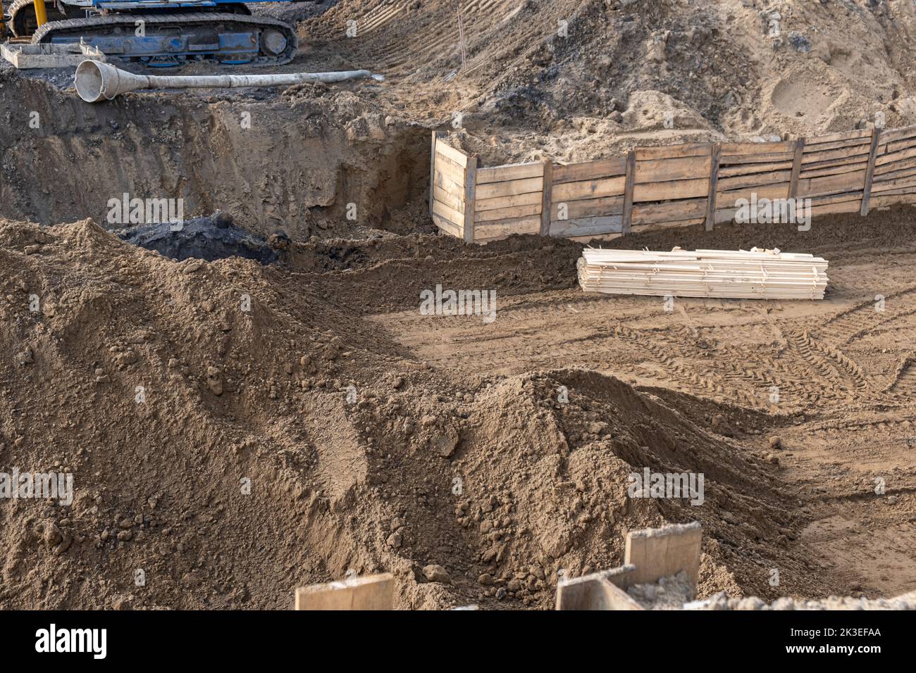 Underground work, digging into the ground of the lower floors on the ...