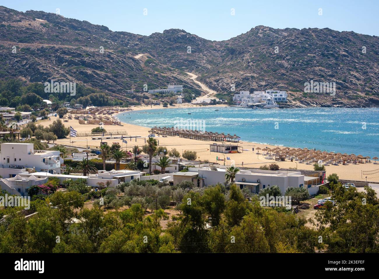 Breathtaking panoramic view of the famous Mylopotas beach in Ios Greece ...