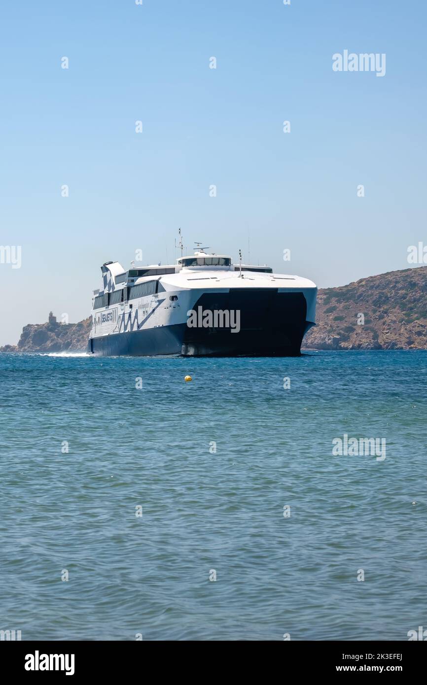Ios, Greece - September 12, 2022 : View of a modern Ferry boat arriving ...