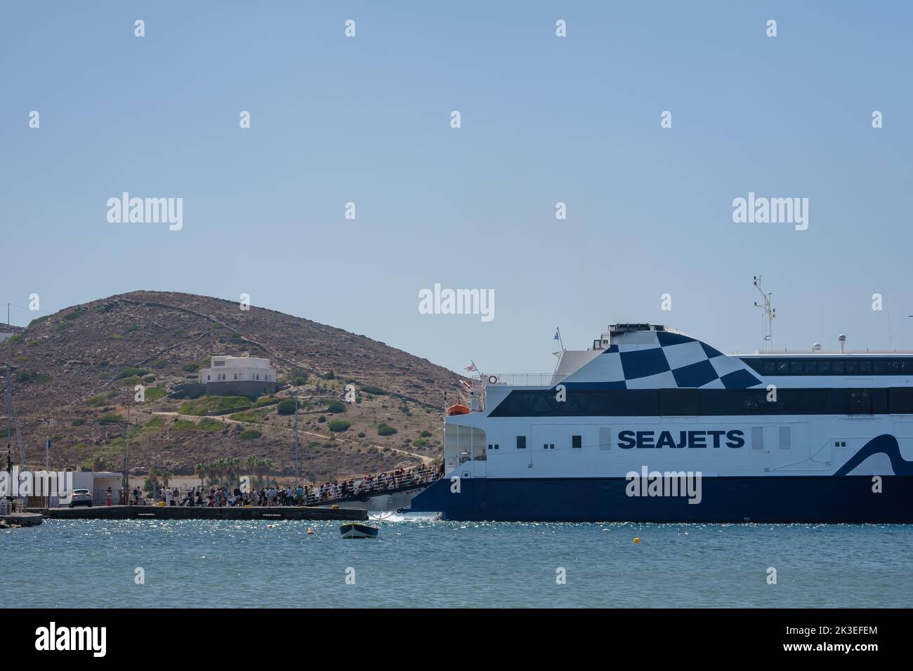 Ios, Greece - September 12, 2022 : A ferry boat docked at the port of ...