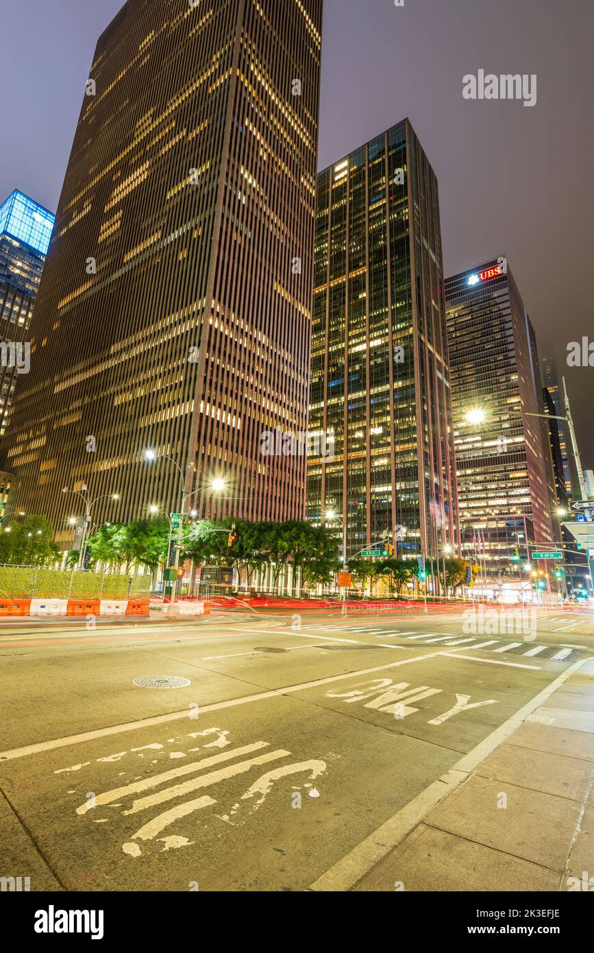 Night view of 6th Avenue (Avenue of the Americas), Manhattan, New York ...