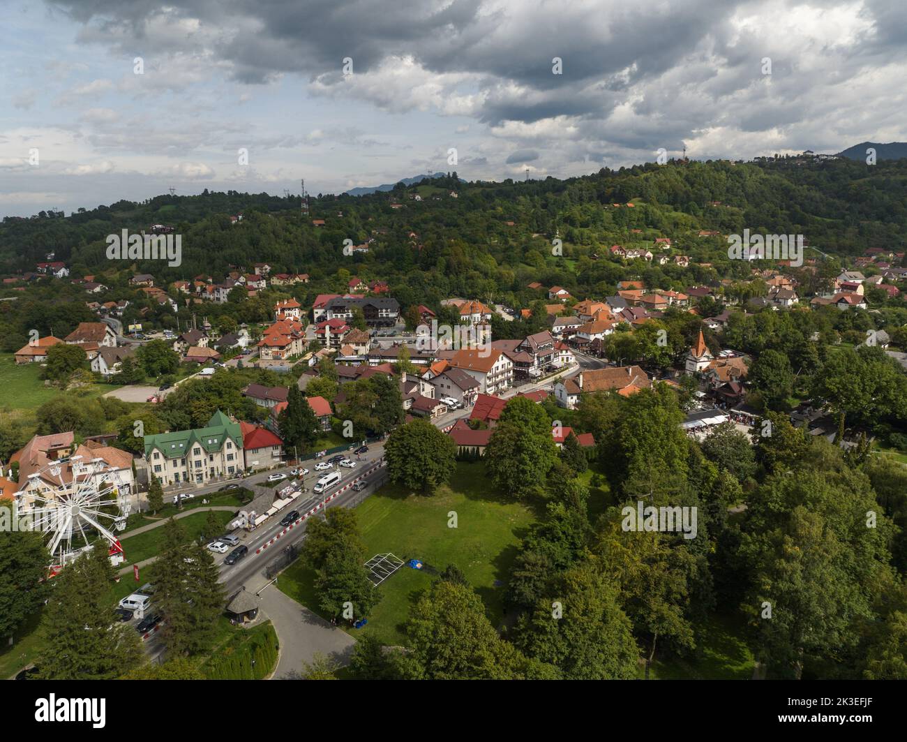 Aerial view of the village of Bran in Romania Stock Photo - Alamy