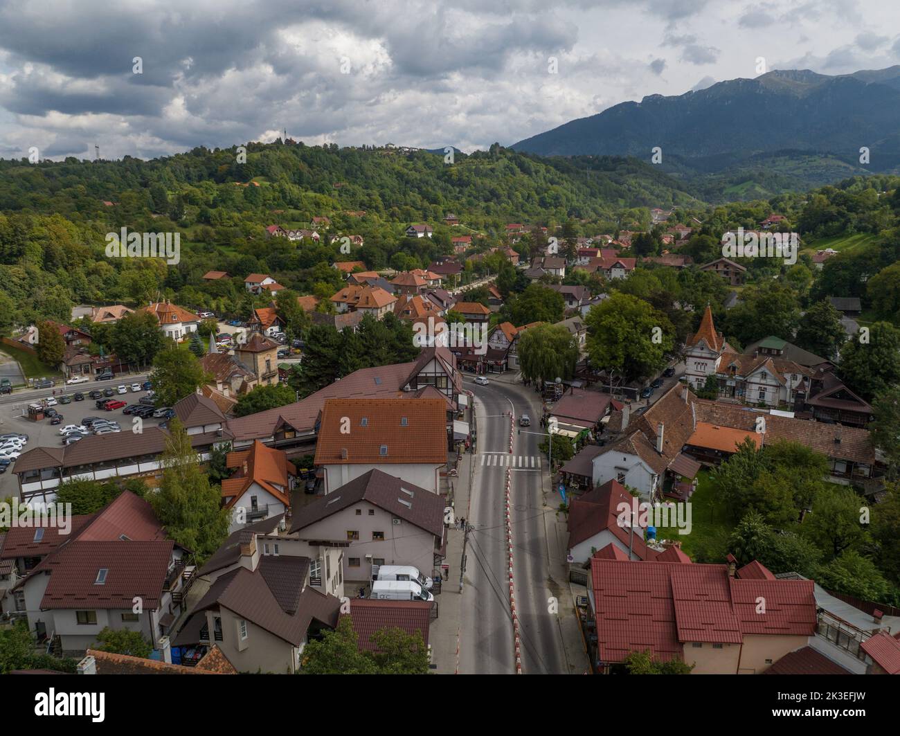 Aerial view of the village of Bran in Romania Stock Photo - Alamy