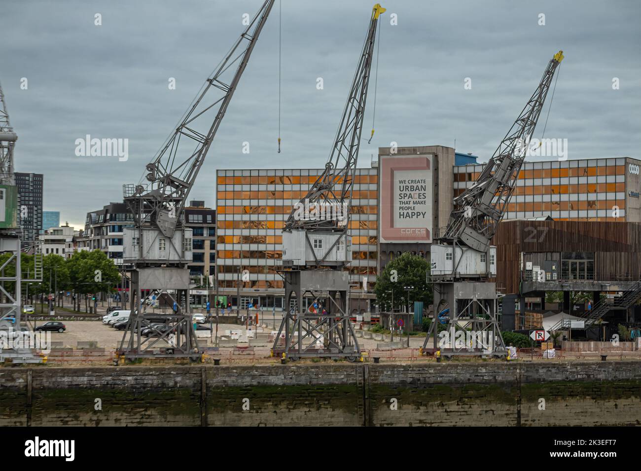 Antwerpen, Flanders, Belgium - July 10, 2022: Along Scheldt River quay ...