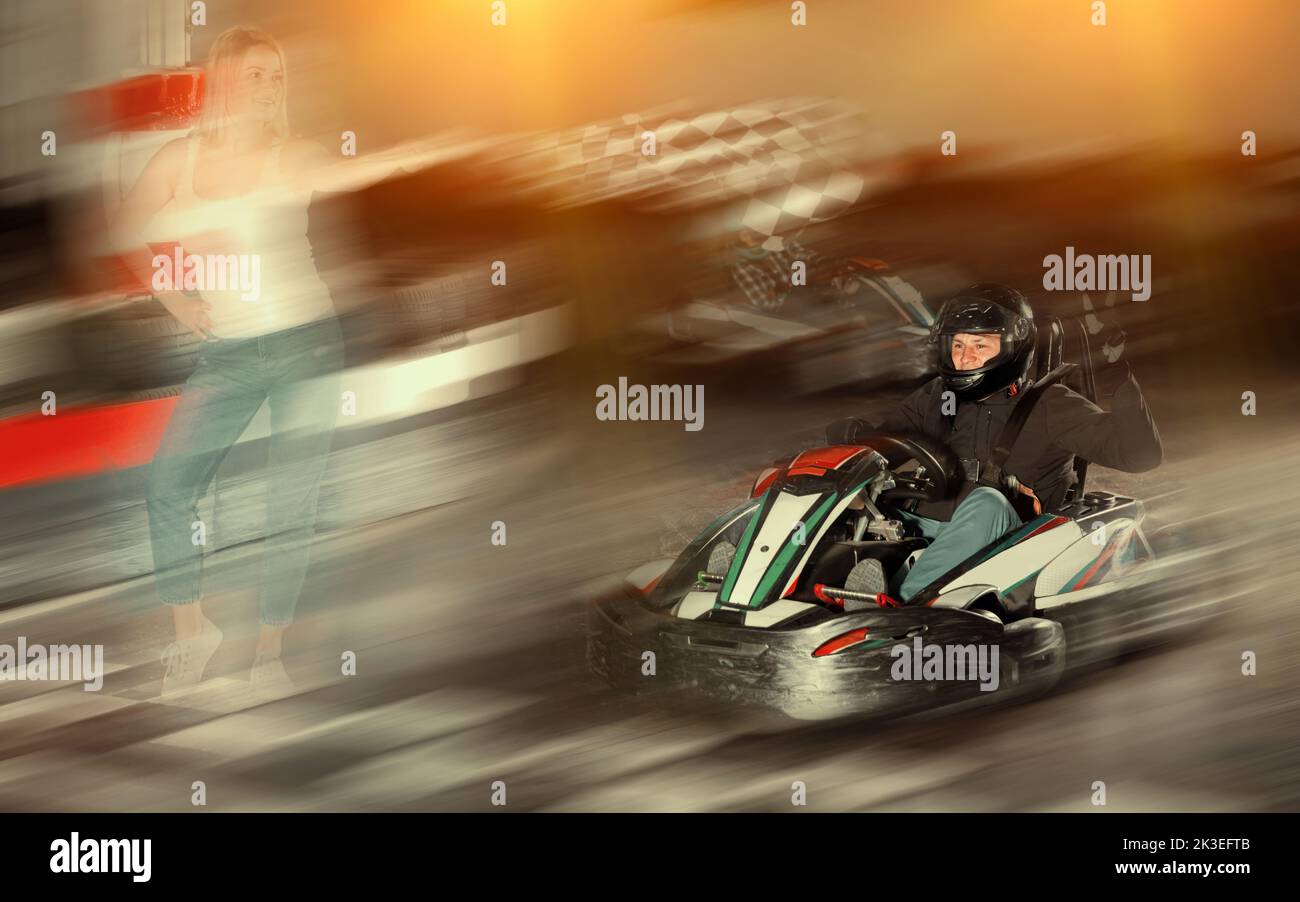 Racer driver man flag hi-res stock photography and images - Alamy