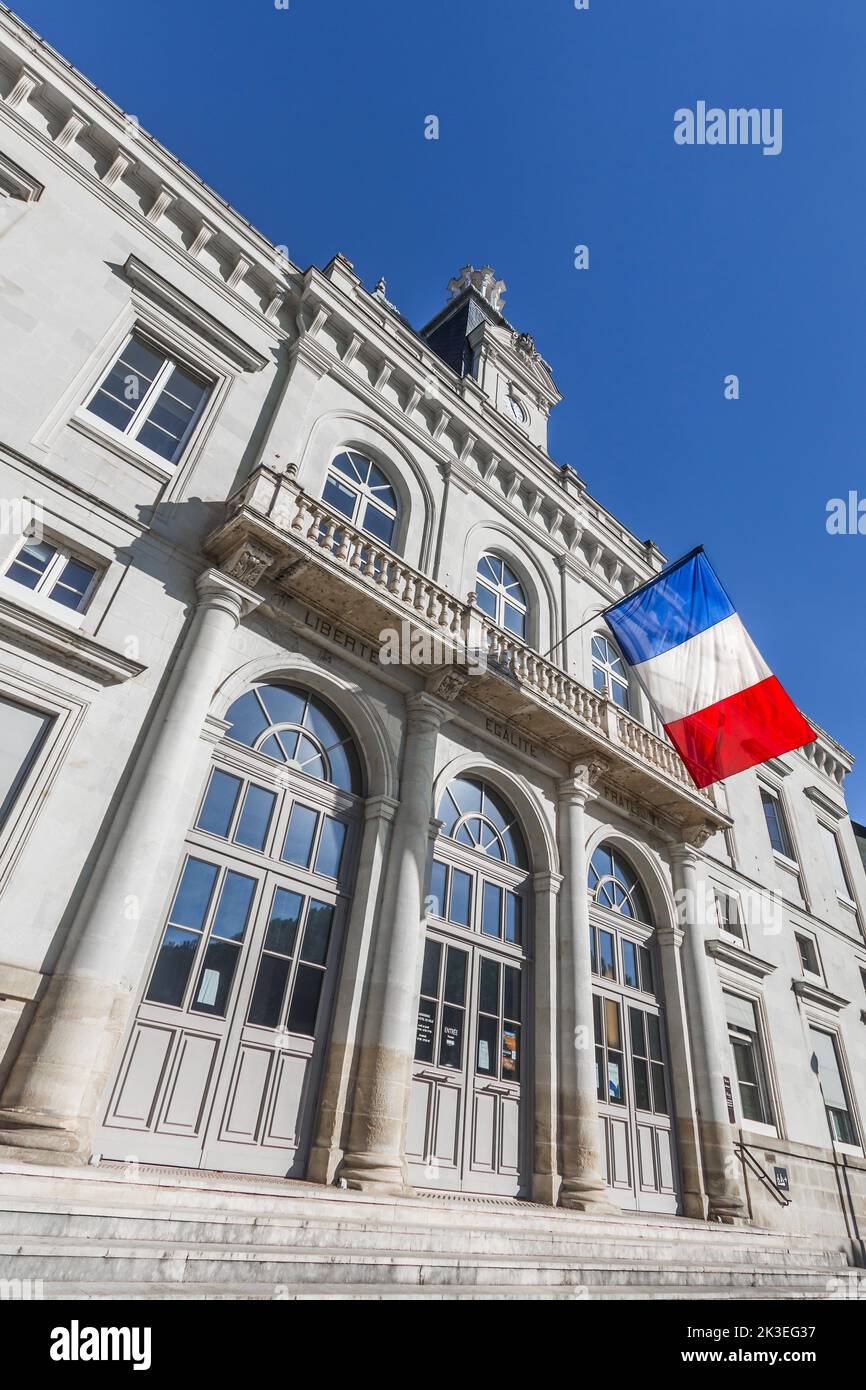 Facade of the mid-19th century "Hotel de Ville (Town Hall) and French ...