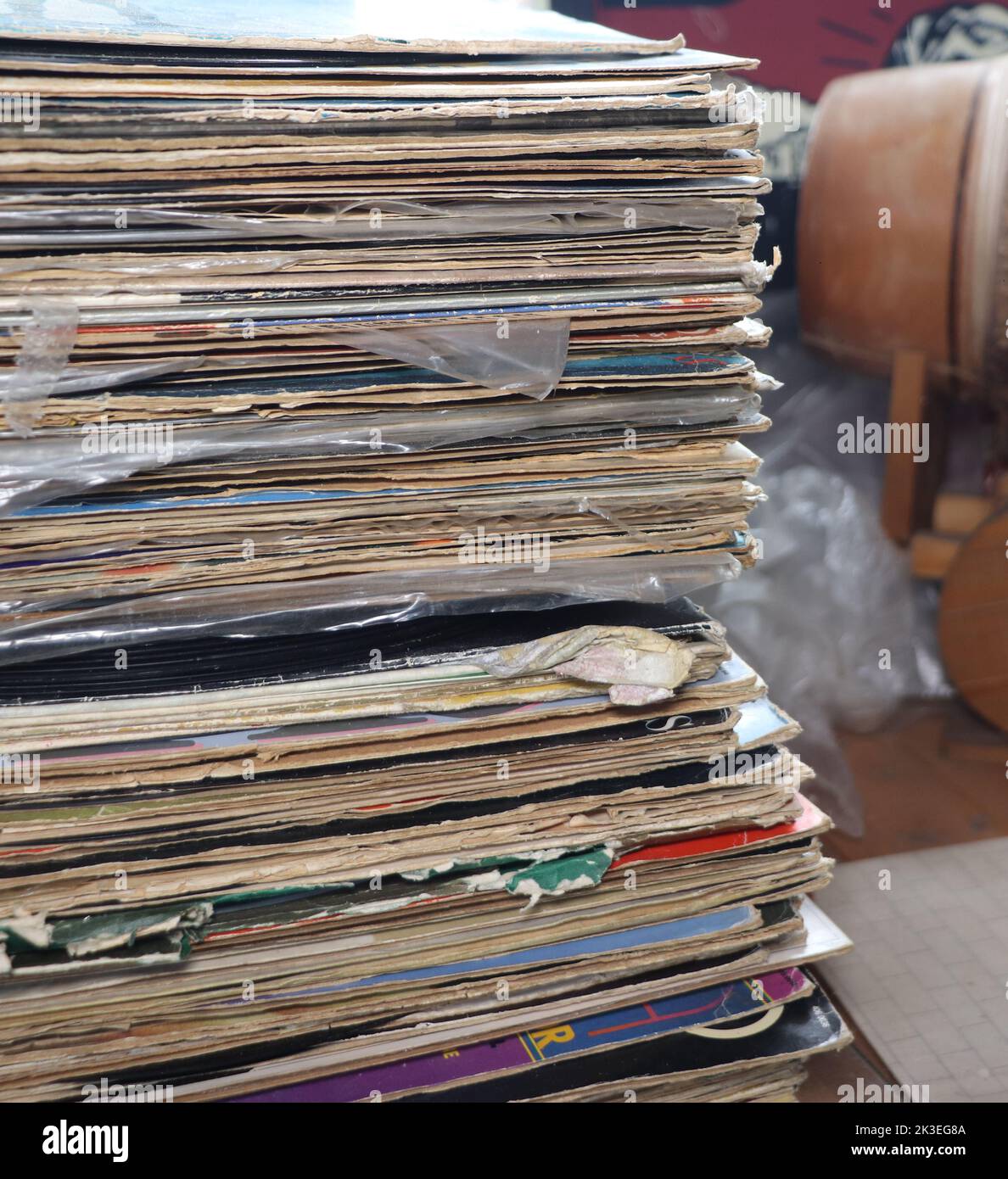 Stacked vinyl record covers Stock Photo - Alamy