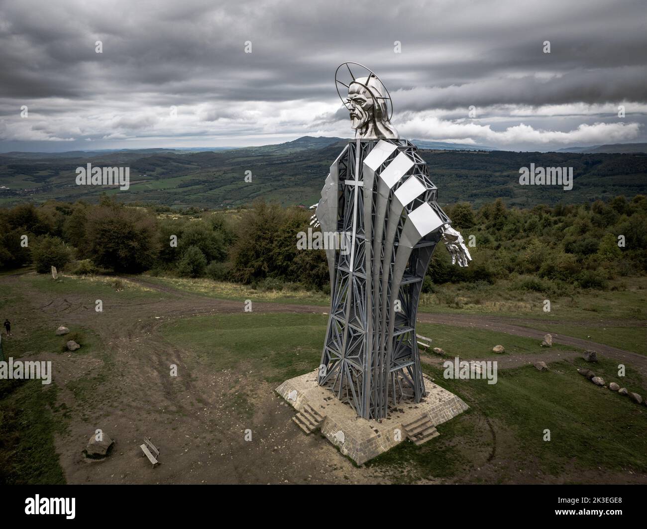 A giant steel sculpture called the Heart of Jesus on Mount Gordon near ...