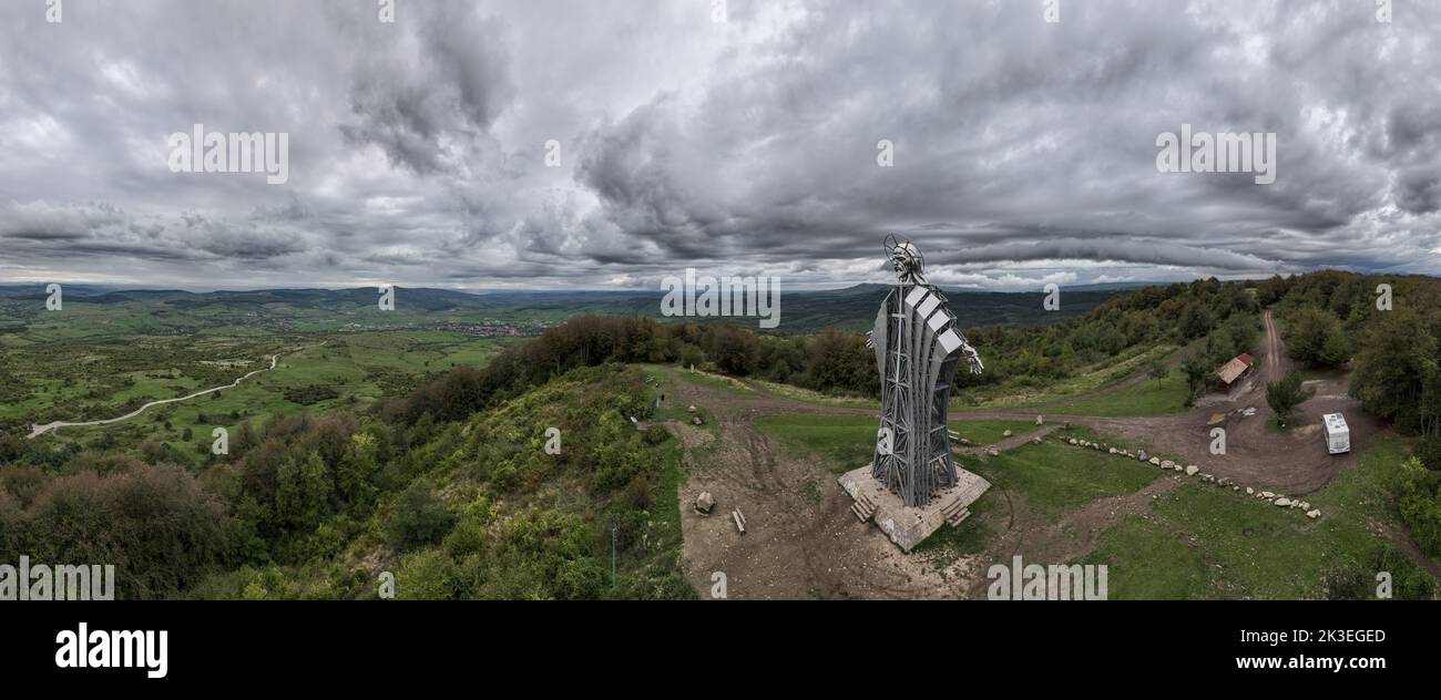 A giant steel sculpture called the Heart of Jesus on Mount Gordon near ...
