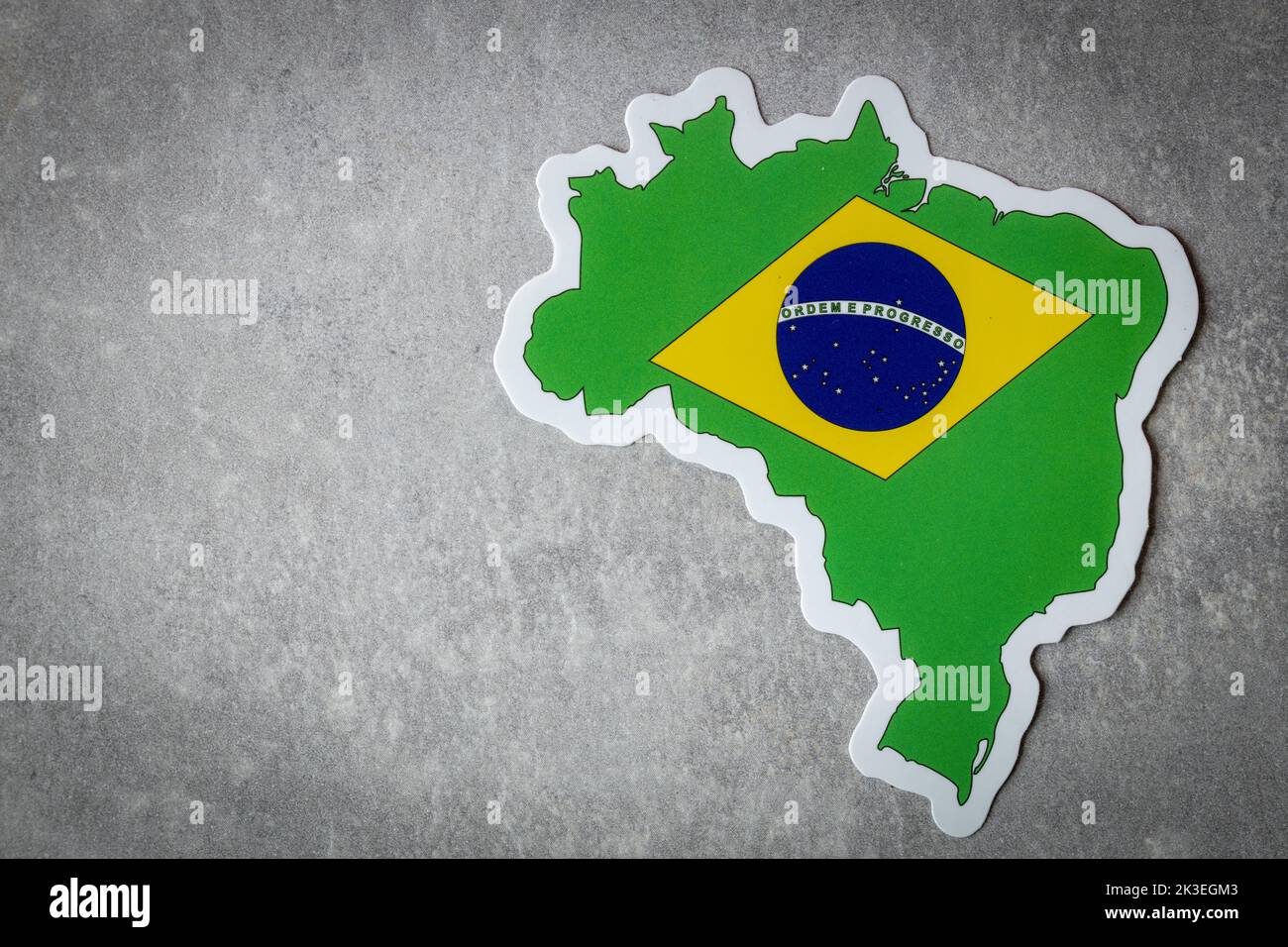Brazil, Country shape in national colors, Copy space, Gray background ...