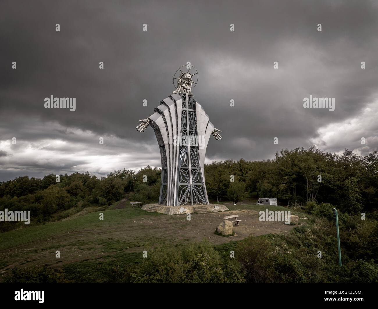 A giant steel sculpture called the Heart of Jesus on Mount Gordon near ...