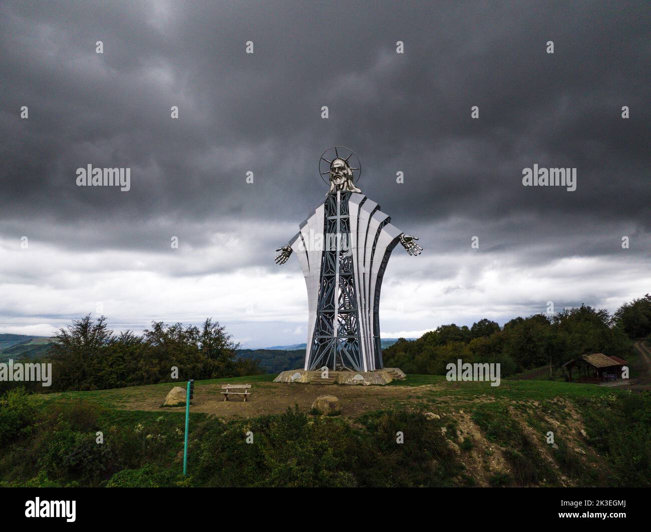 A giant steel sculpture called the Heart of Jesus on Mount Gordon near ...
