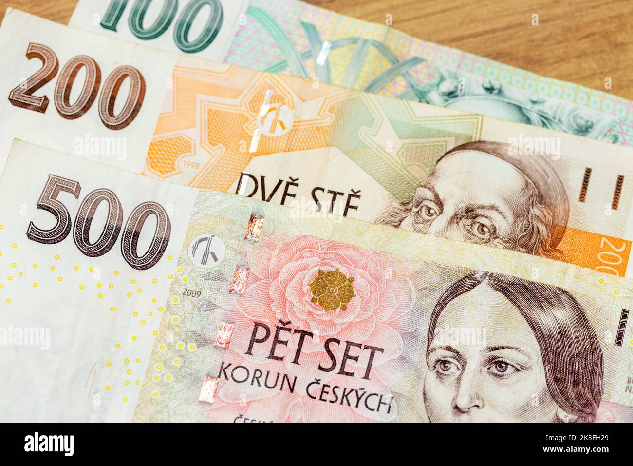 Banknotes CZK 100, 200 and 500, Economic financial concept in the Czech ...