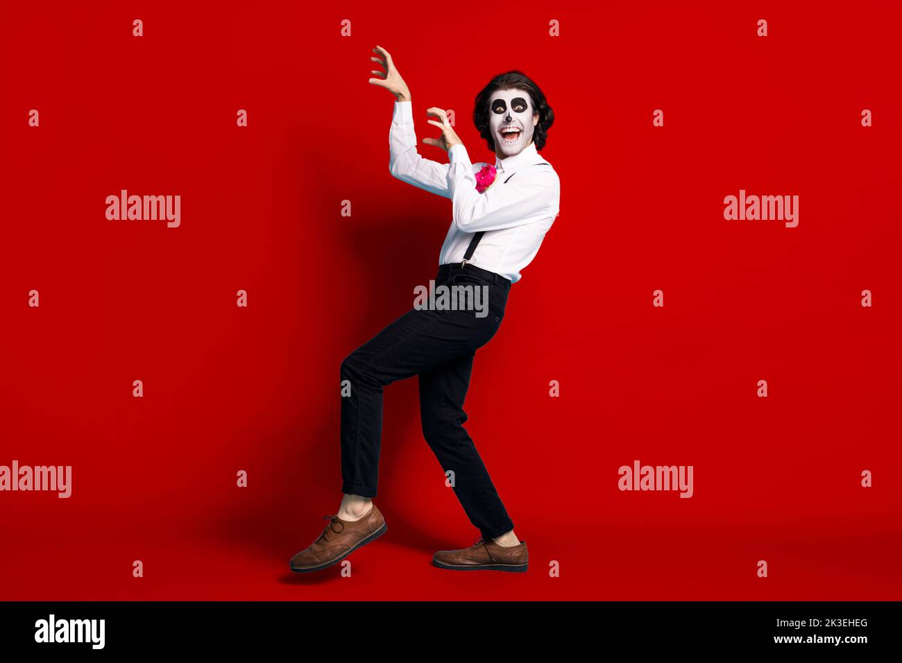 Full length body size view of his he handsome funky comic cheerful ...