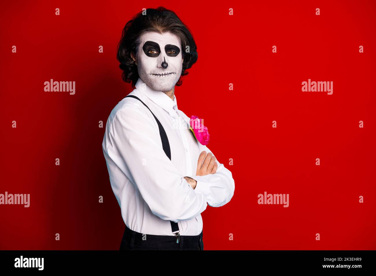 Profile side view portrait of his he handsome demonic elegant content ...