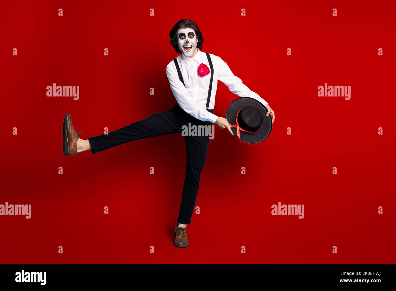 Full Length Body Size View Of His He Handsome Skinny Tall Cheerful Cherry Gentleman Jumping